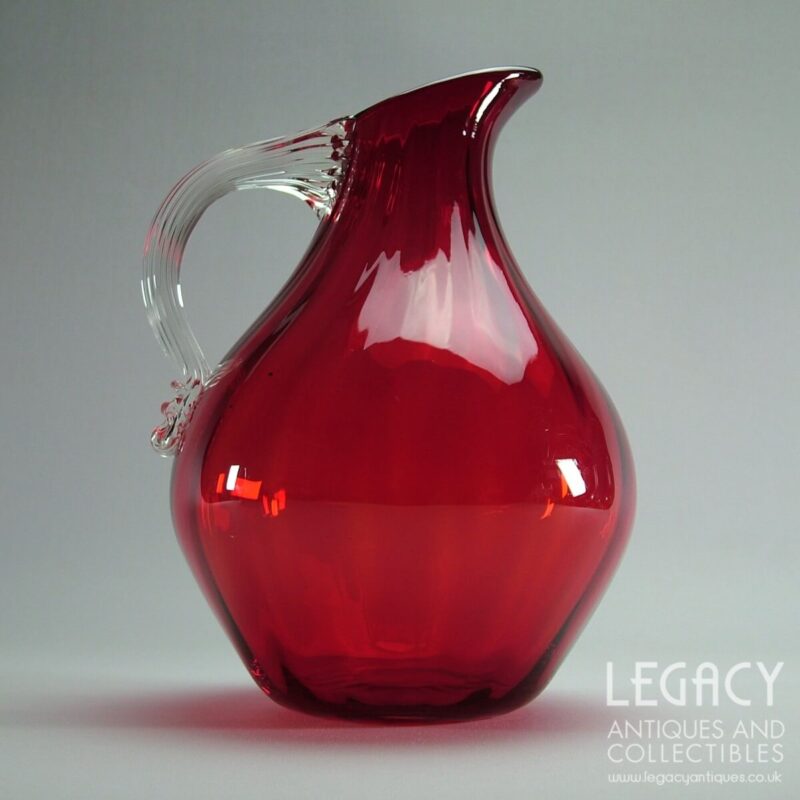 Whitefriars Glass Large Ruby Glass Jug with Clear Handle No. 9422 c ...
